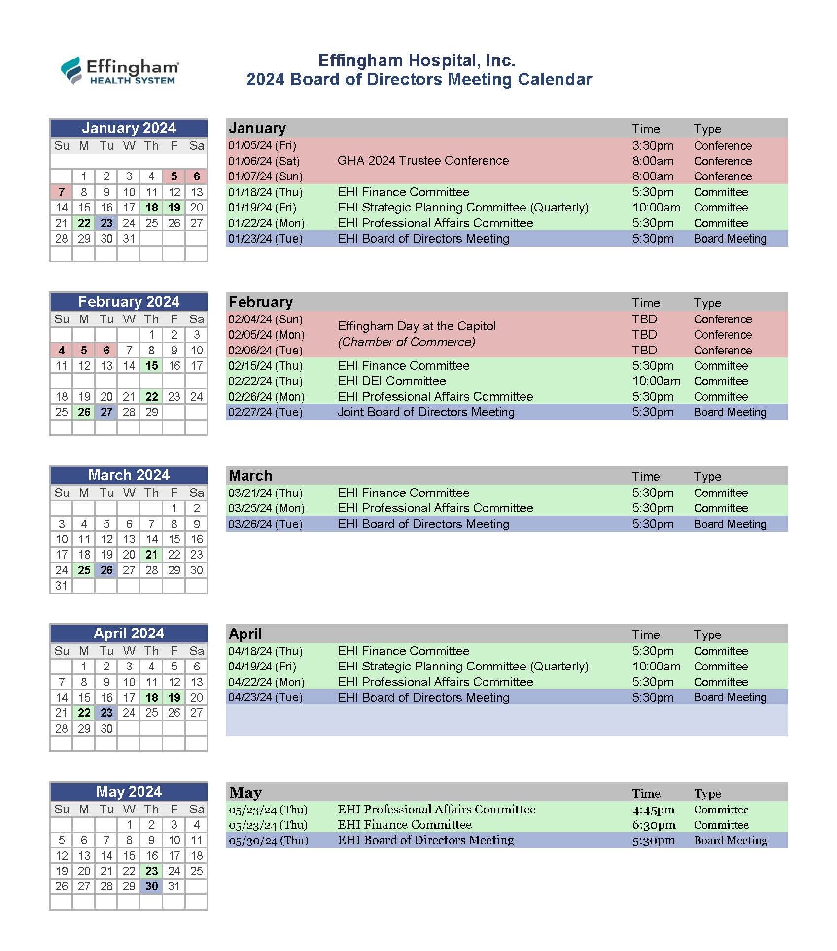 Monthly Board of Directors' Meetings - Effingham Health System